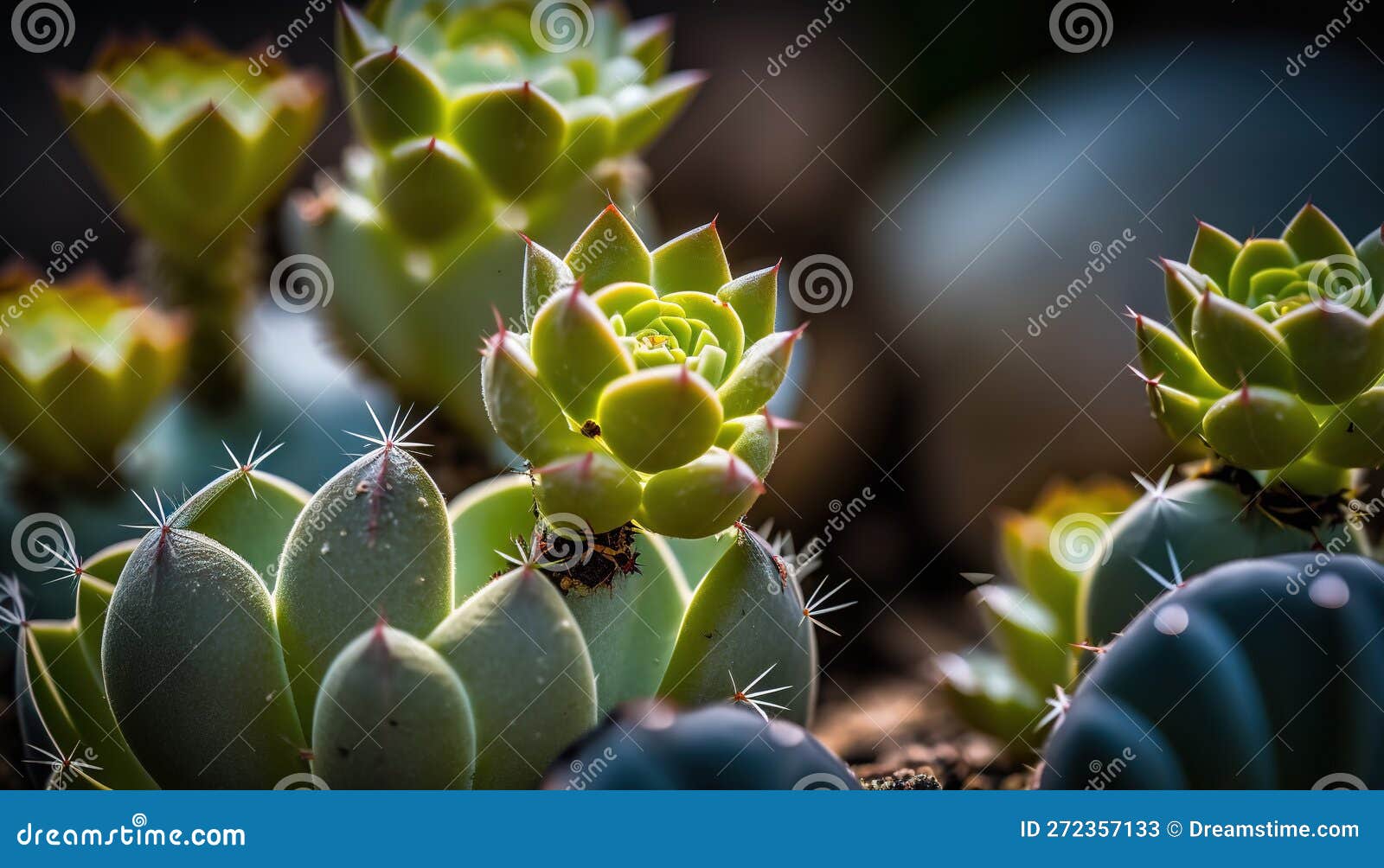 A Close Up of a Group of Small Cactus Plants in a Garden Stock ...