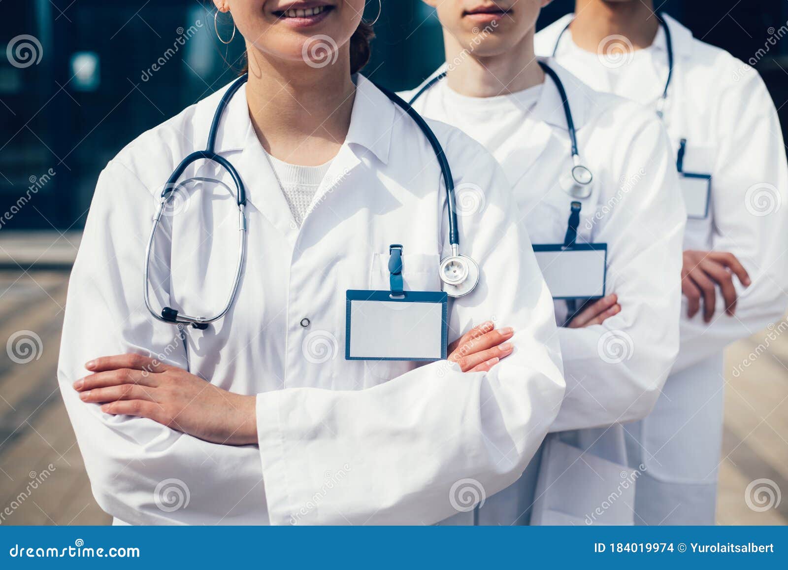 Close Up. a Group of Young Doctors Standing in a Row. Stock Photo ...