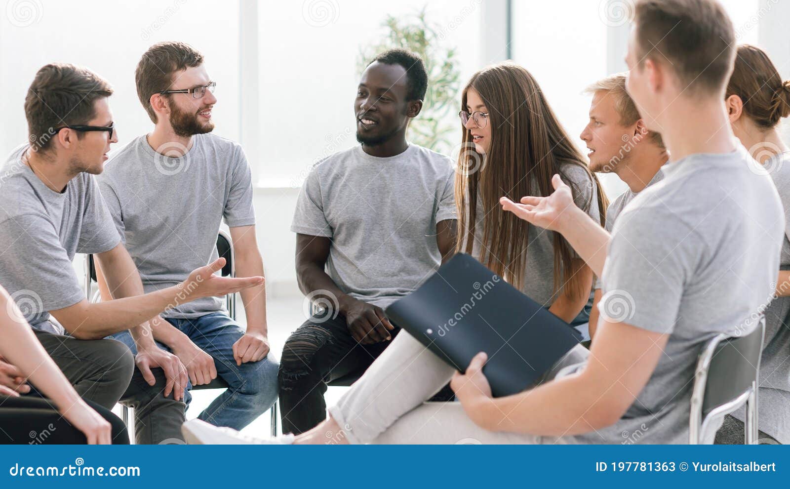 Close Up. Group of Young People Disputing during the Seminar Stock ...