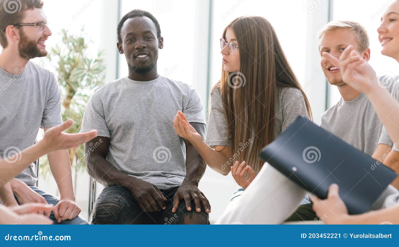 Close Up. Group of Young People Disputing during the Seminar Stock ...