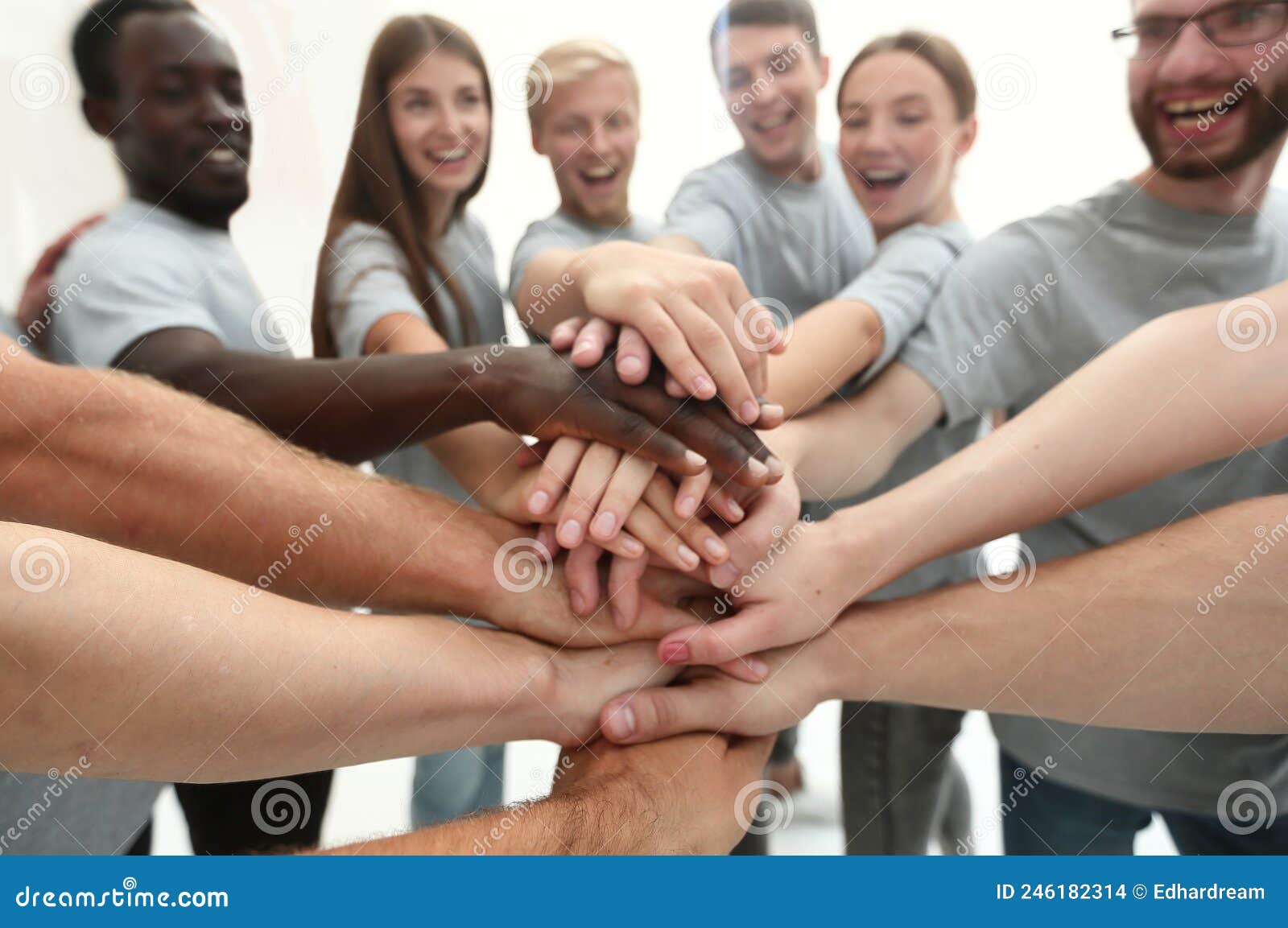 Close Up. a Group of Young People Showing Their Unity Stock Photo ...
