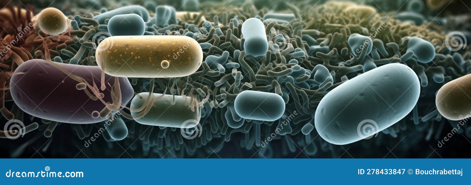 Gut Microbiome Banner Concept. Human Intestine Microbiota With Healthy ...