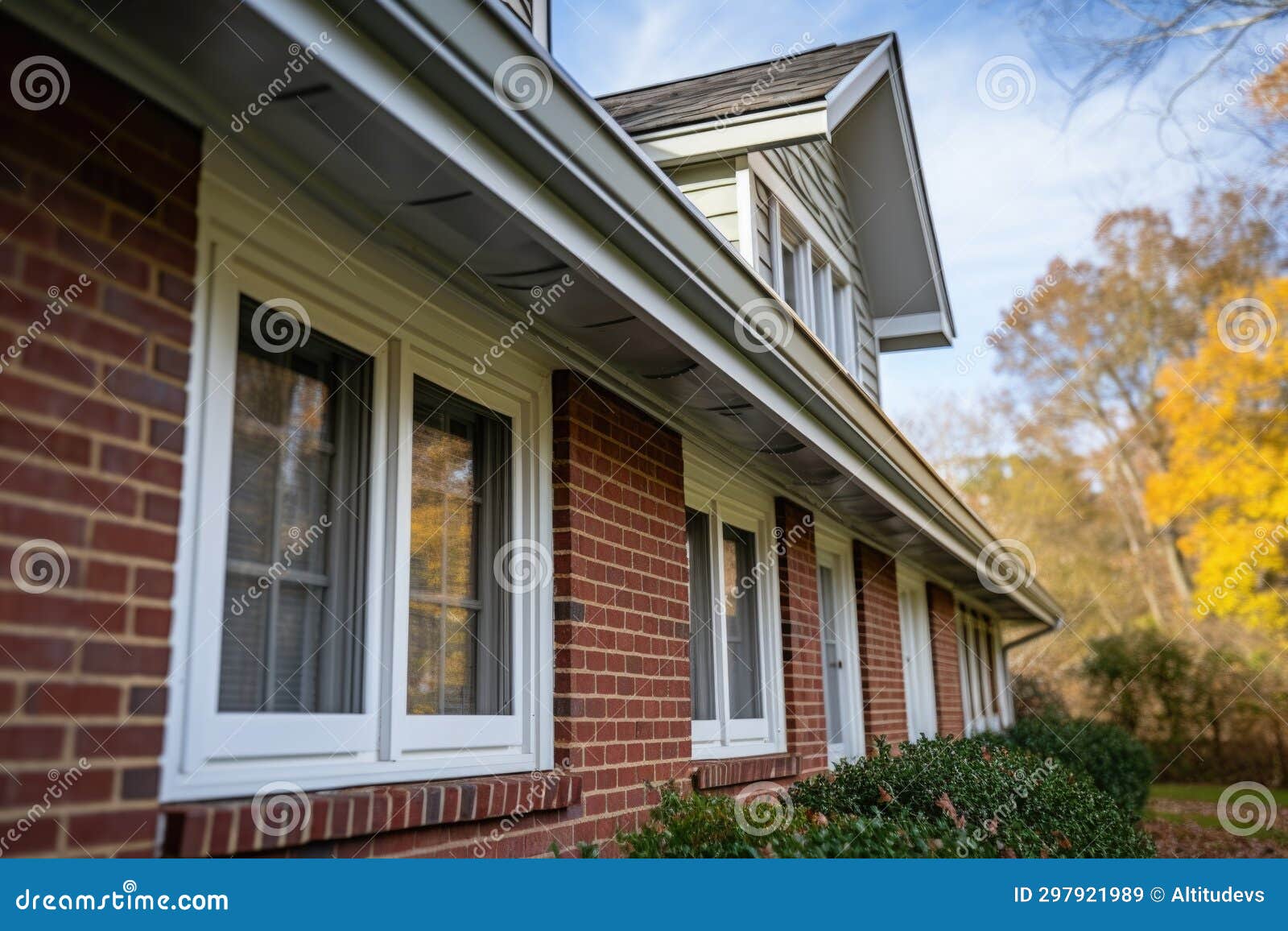 Close-up of the Gutter System on a Brick Ranch Stock Image - Image of ...