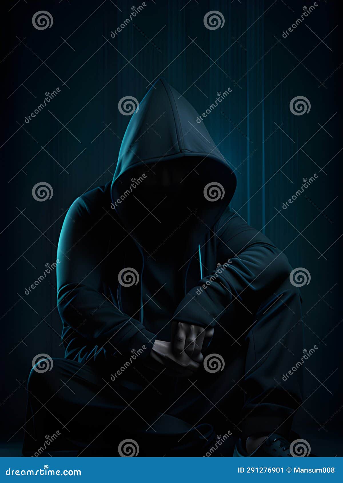Close Up Hacker in Black Hoodie in Dark Room Stock Illustration ...