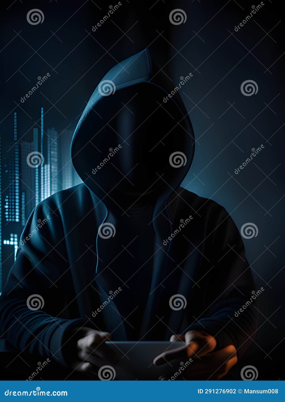 Close Up Hacker in Black Hoodie in Dark Room Stock Illustration ...