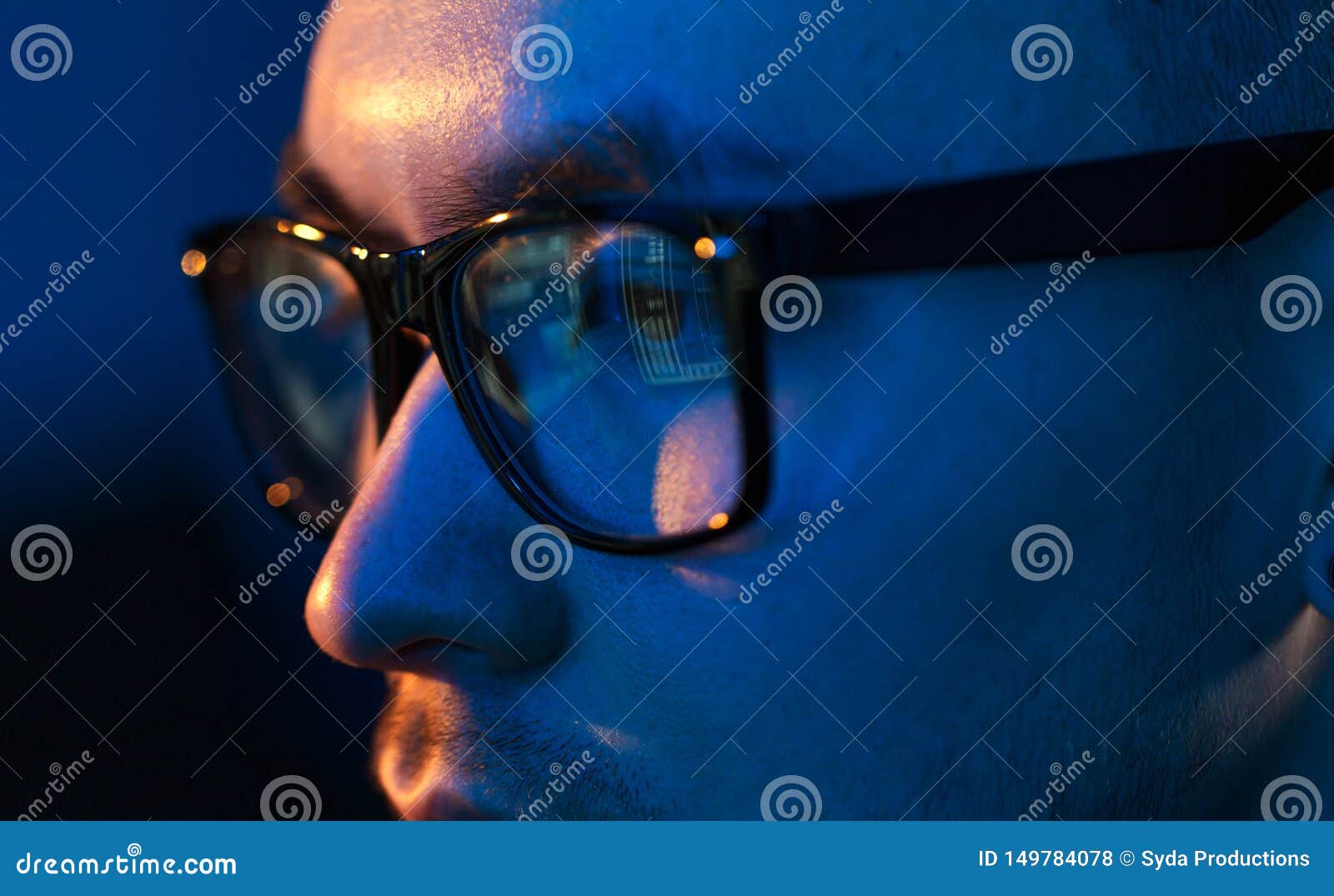 Close Up of Hacker in Glasses Looking at Screen Stock Photo - Image of ...