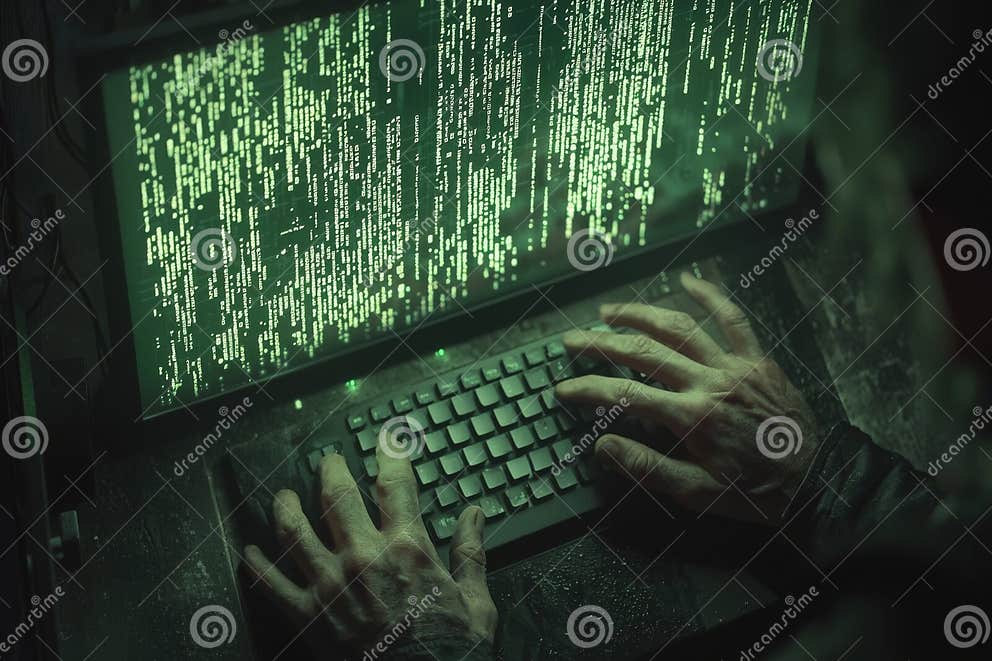 A Close-up of a Hacker Typing on a Keyboard, Surrounded by Hacking Software and Encryption Tools ...