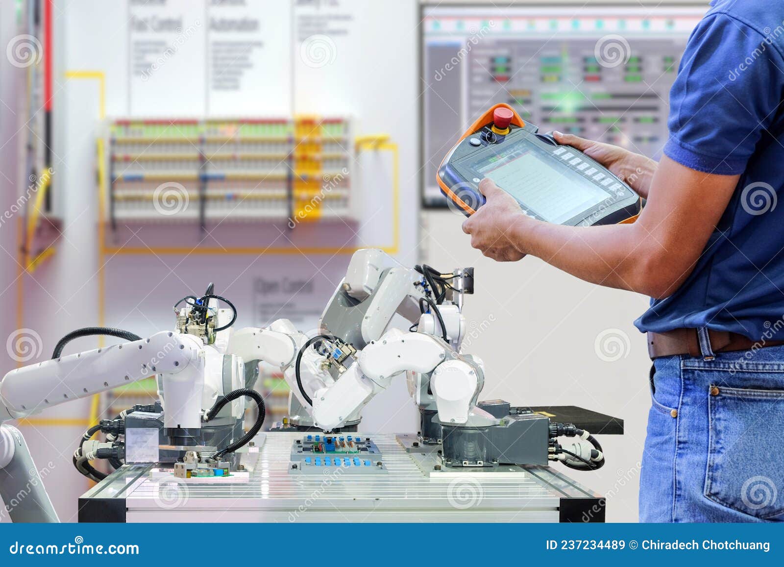 Setting Up A Robotic Line With Automatic Arms Before Starting The ...