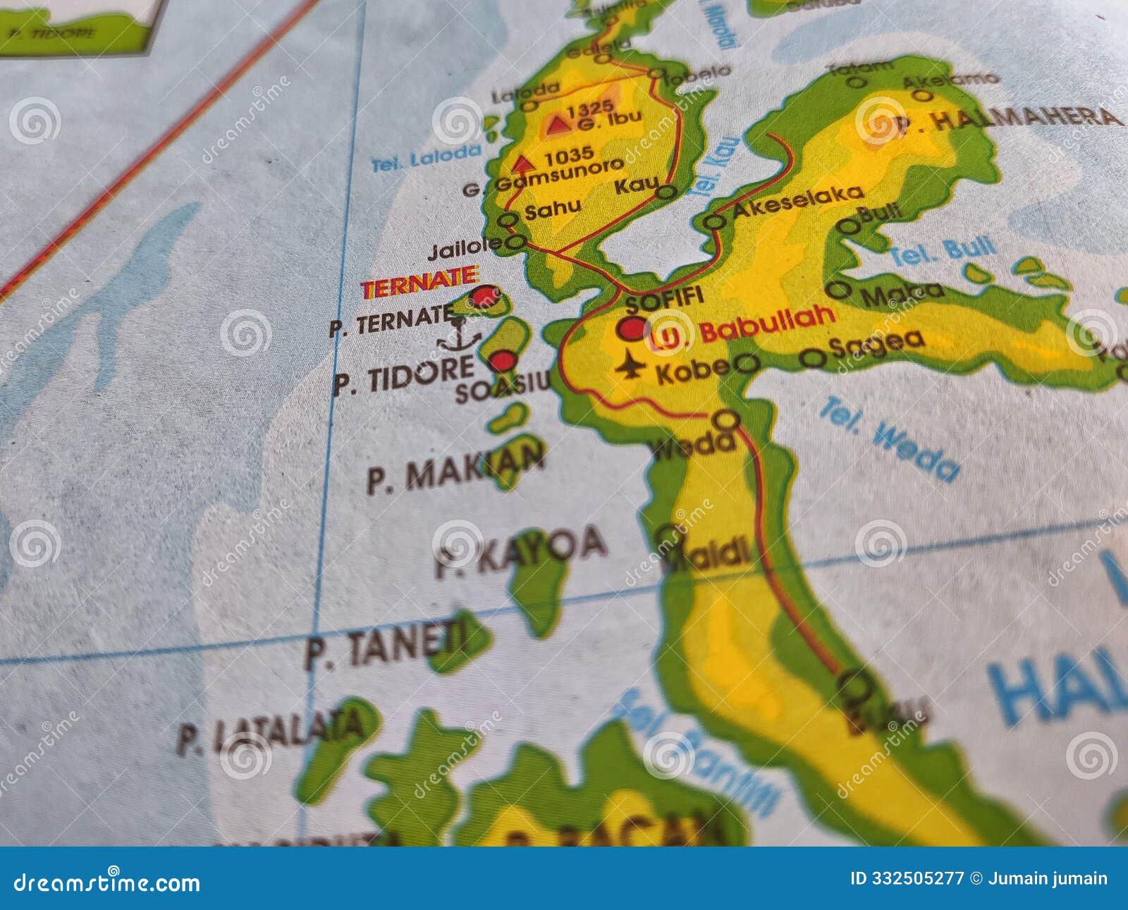 Halmahera Island Map and Major Cities Around it on Physical Map Stock ...