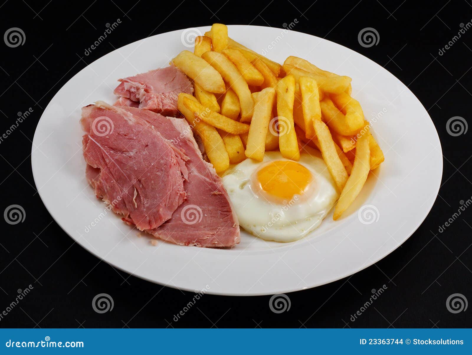 Close Up of Ham Egg and Chips Stock Photo - Image of calories ...