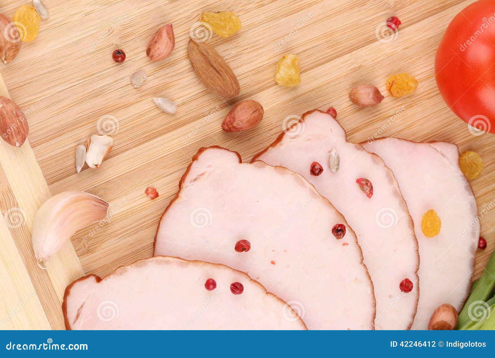 Close Up of Ham with Nuts on Board. Stock Photo - Image of seeds ...