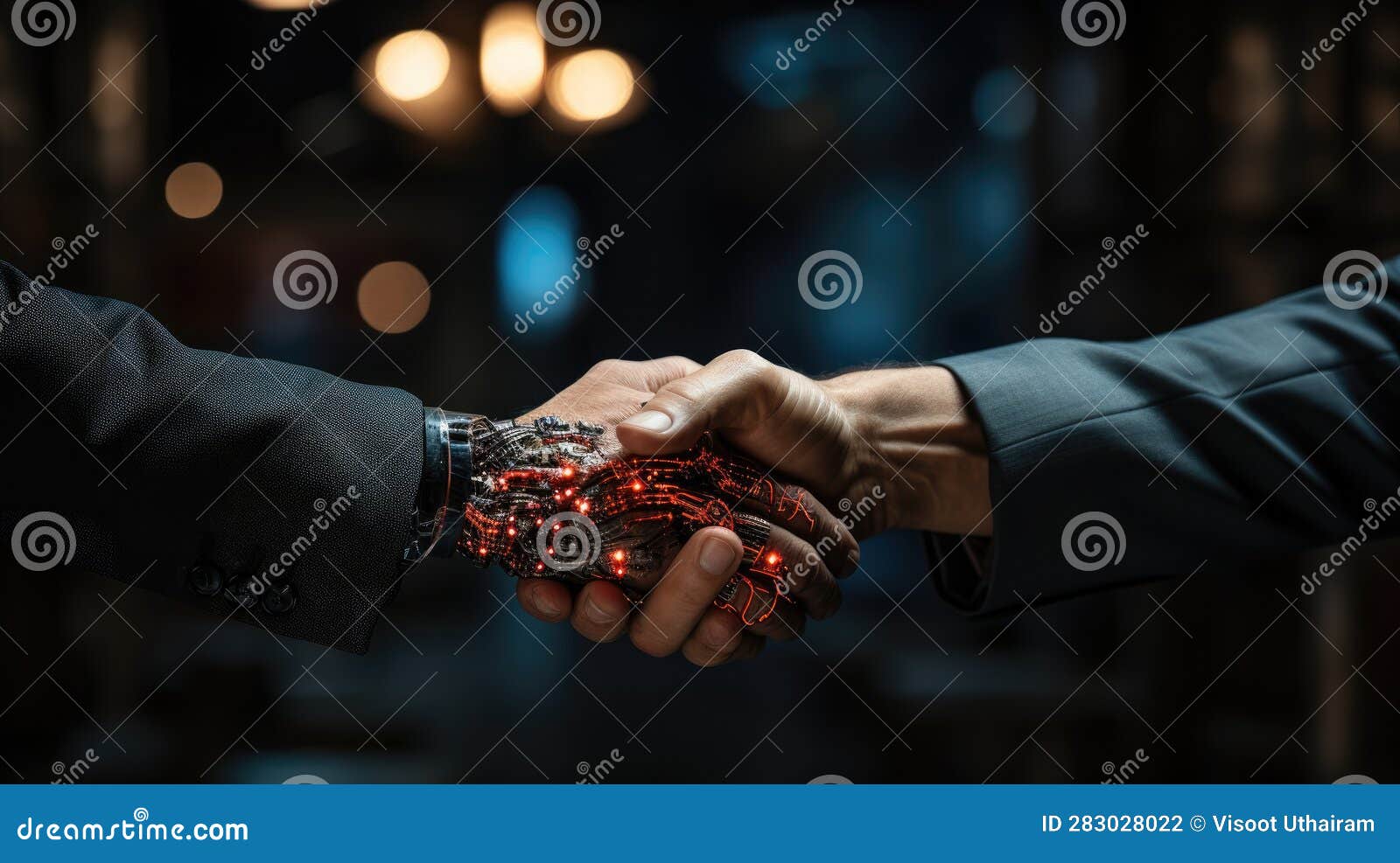 Close Up Hand of AI Modern Robot Shake Hand with Human, Successful ...