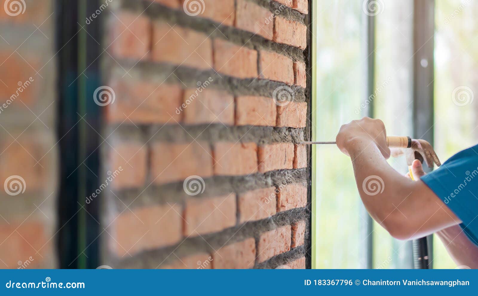 Close Up Hand of Asian Man Holding Hammer with Chisel for Building ...