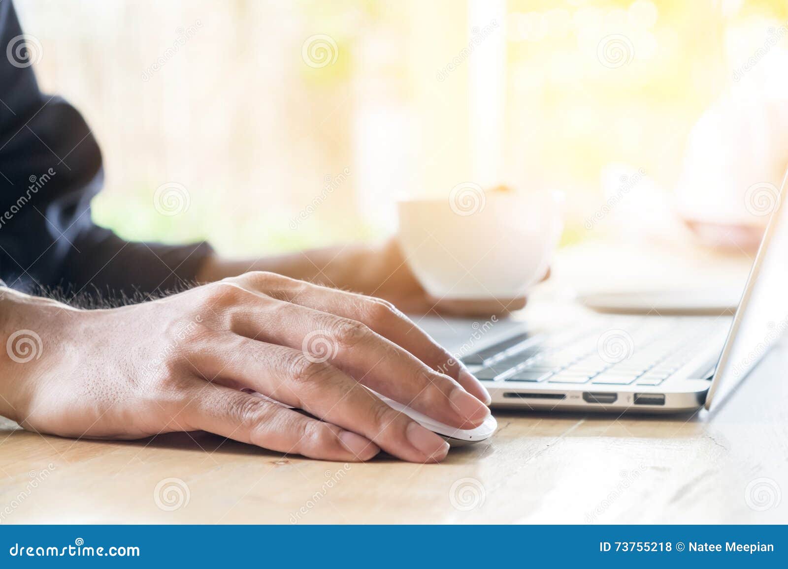 Close Up Hand Business Man Using Mouse and Laptop Stock Photo - Image ...