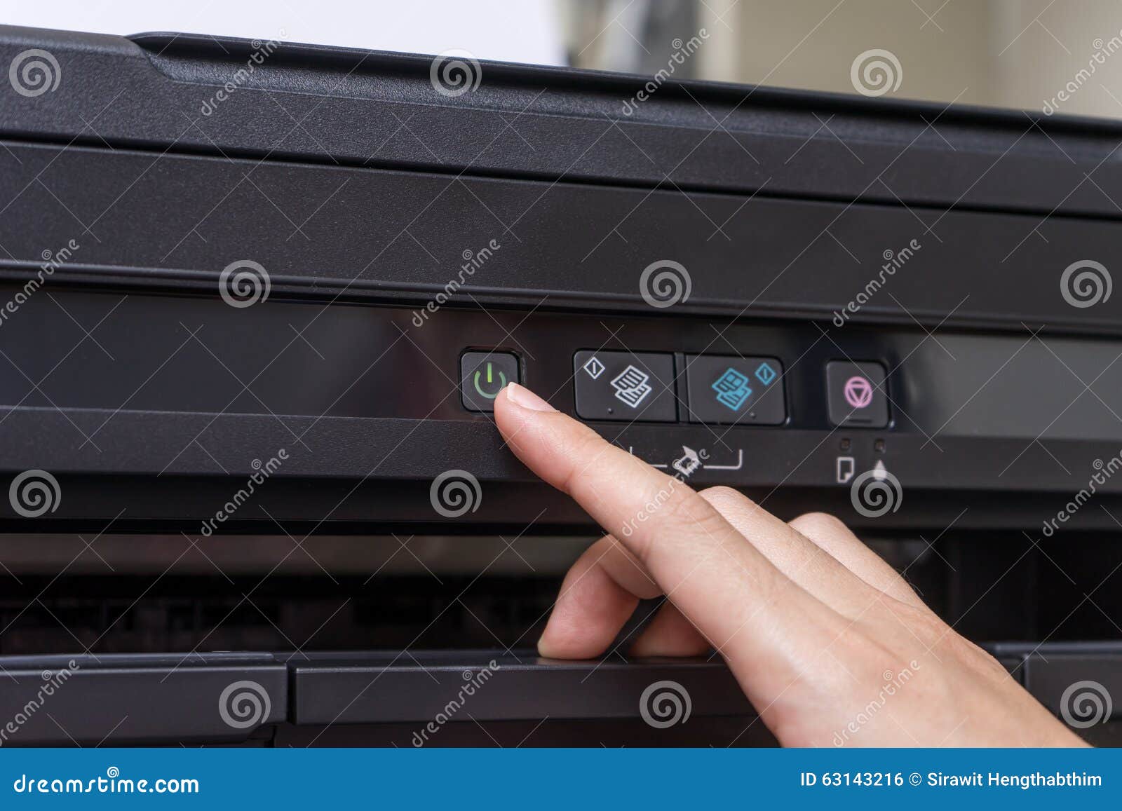 Close-up Hand Button on/off Printer Stock Photo - Image of colorful ...