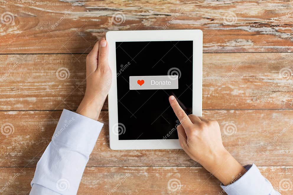 Close Up of Hand with Donate Icon on Tablet Pc Stock Photo - Image of ...