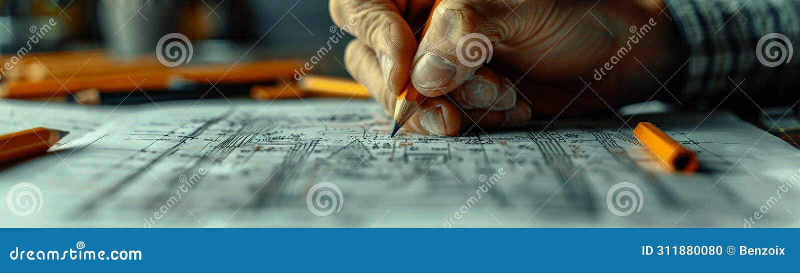 Close-up of a Hand Drawing Architectural Plans Stock Photo - Image of ...