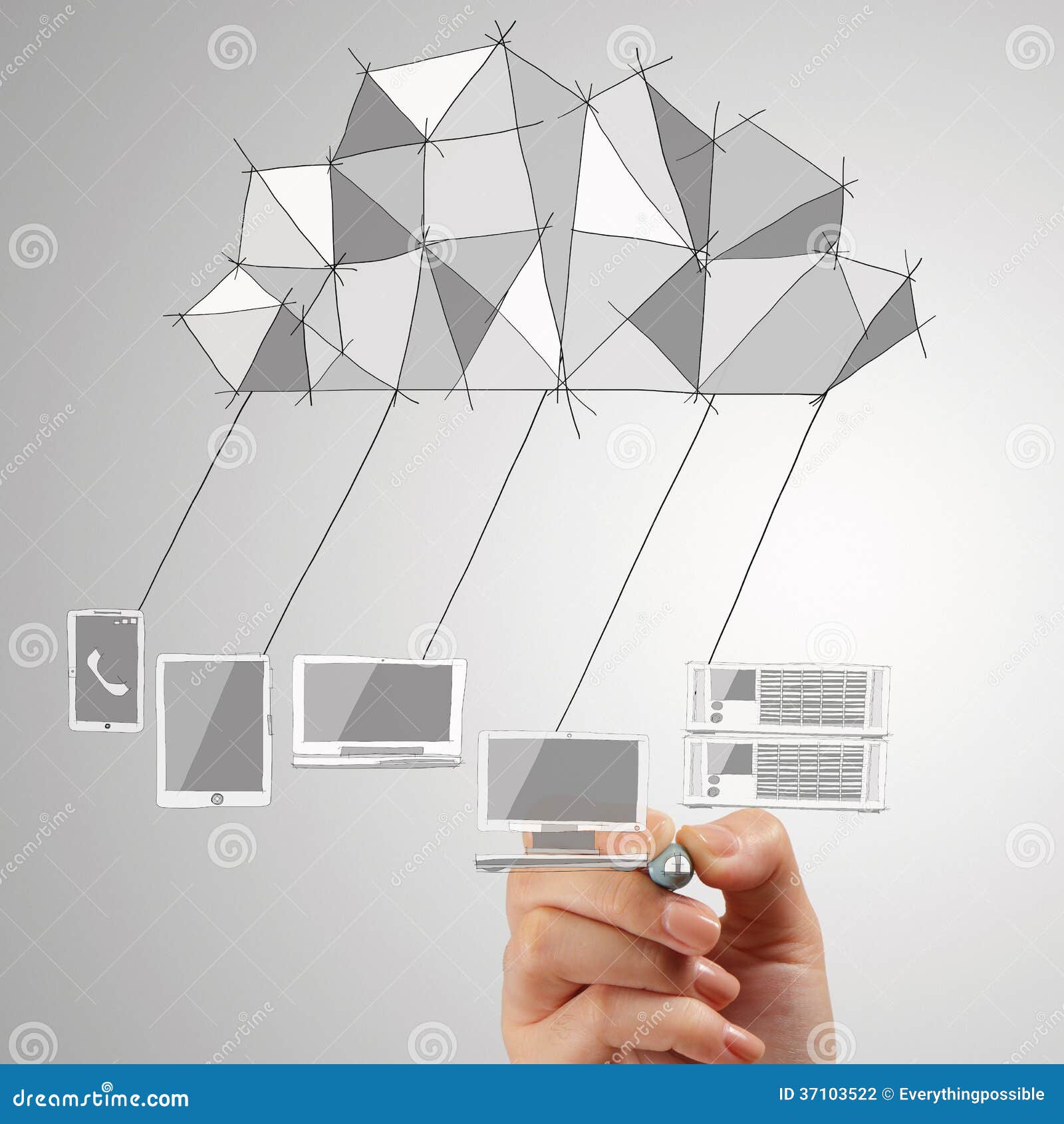 Close Up of Hand Drawing Cloud Computing Diagram Stock Photo - Image of ...