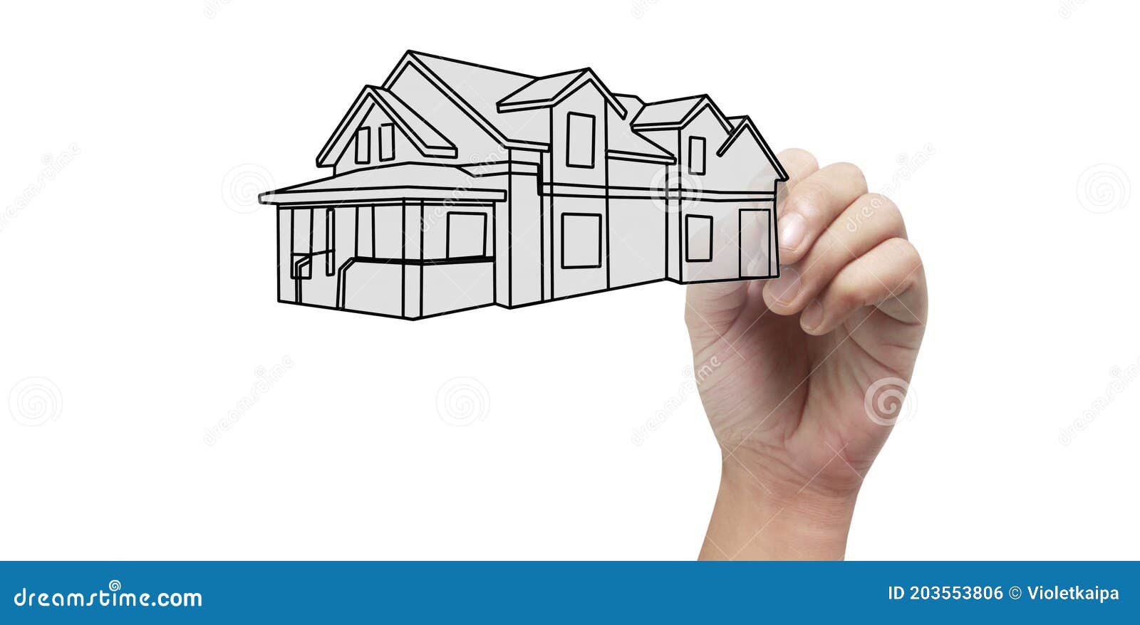 Close Up Hand Drawing House Stock Photo - Image of drawing, hand: 203553806