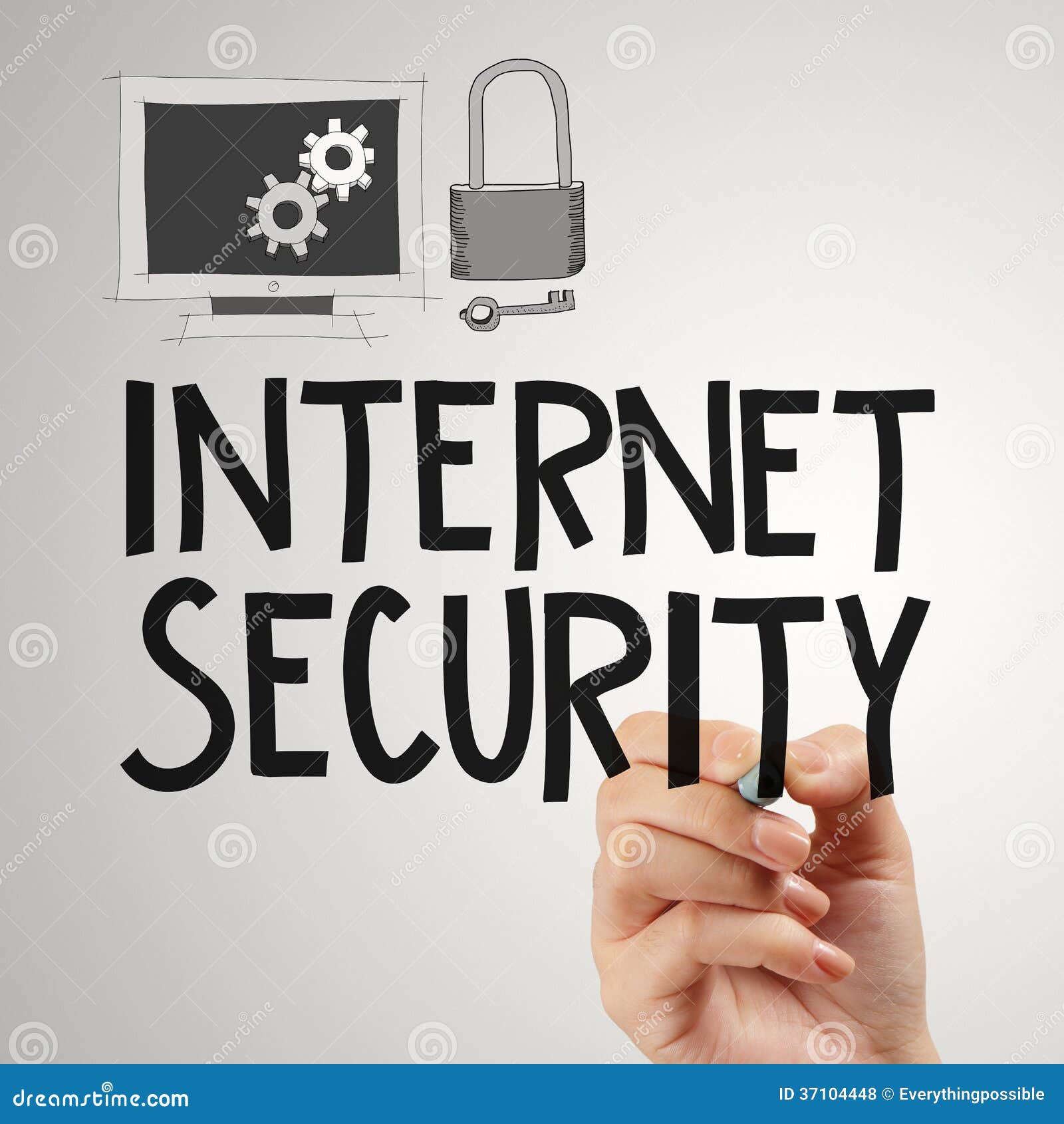 Close Up of Hand Drawing Internet Security Online Stock Photo - Image ...