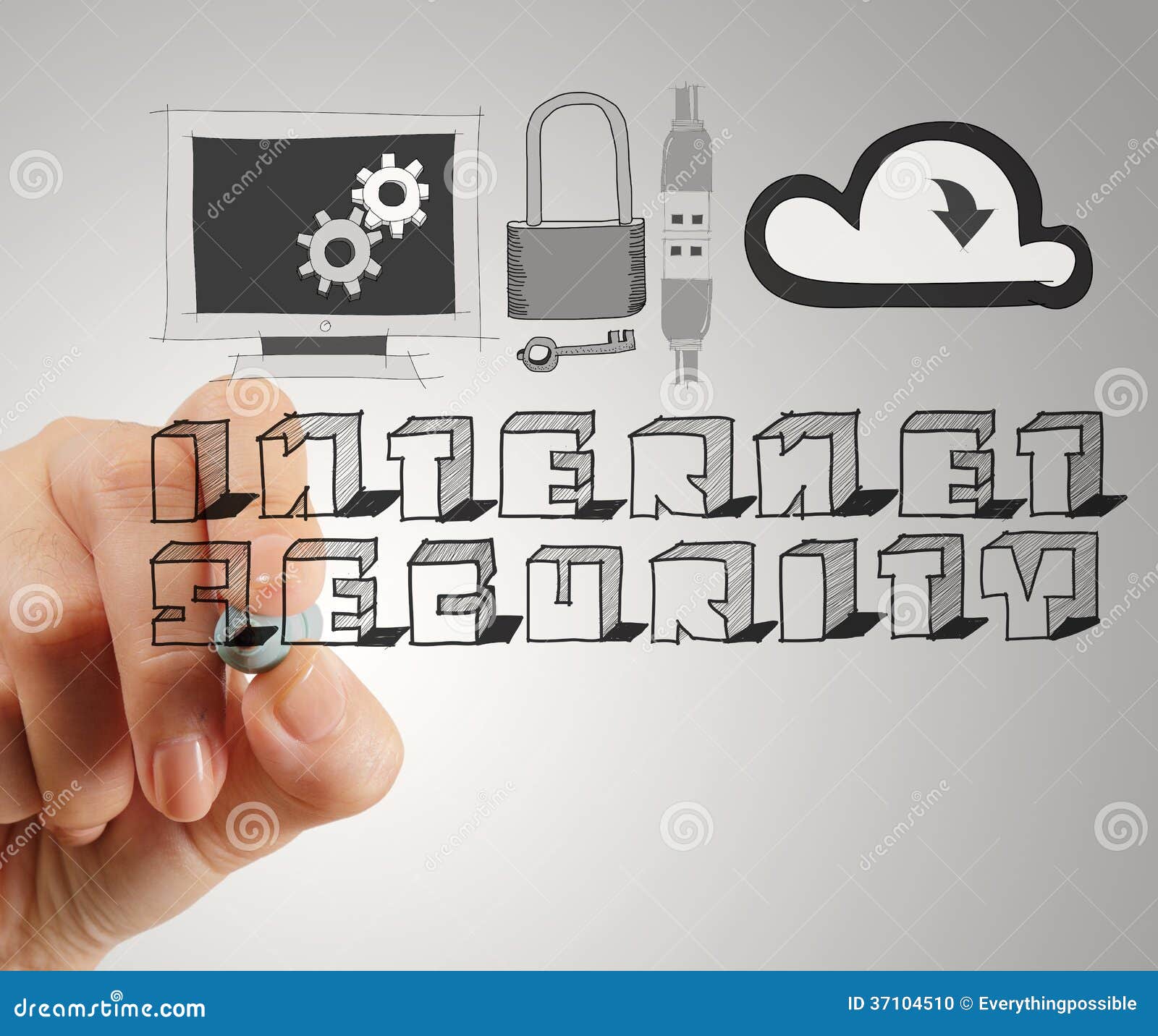 Close Up of Hand Drawing Internet Security Stock Photo - Image of media ...