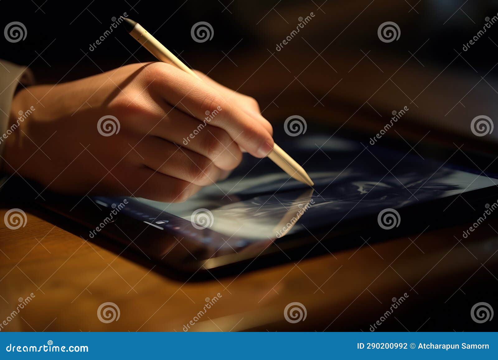 Close Up of a Hand Drawing or Writing on a Digital Tablet Stock ...