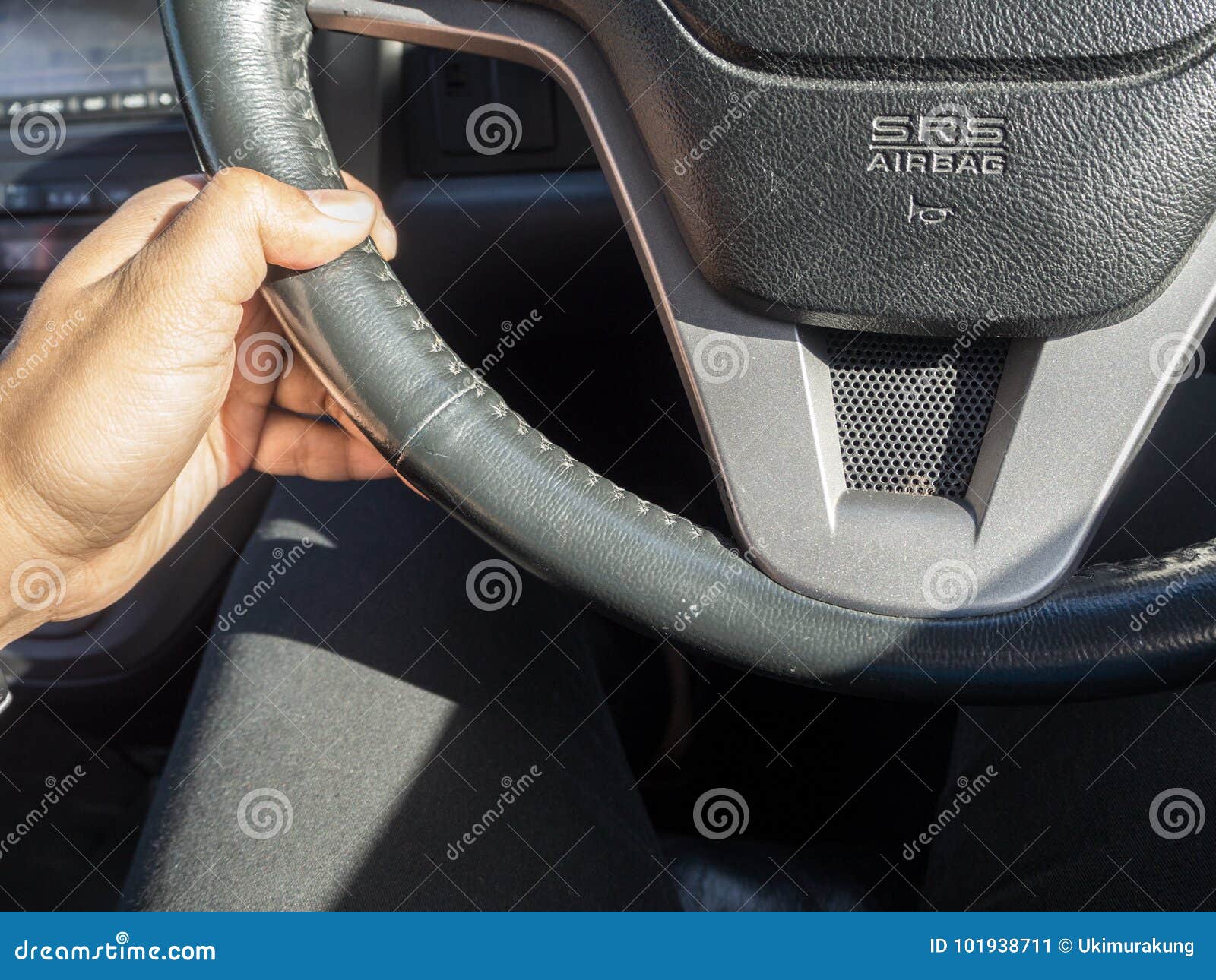 Close Up Hand Driver Control of Car Steering Wheel Stock Image - Image ...