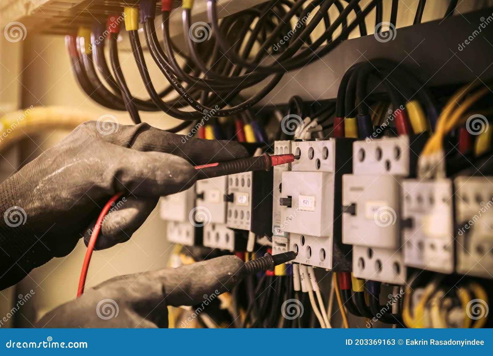 Close-up Hand of Electrical Engineer Using Measuring Equipment To ...