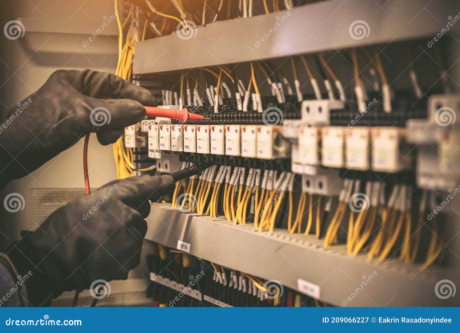 Close-up Hand of Electrical Engineer Using Measuring Equipment To ...