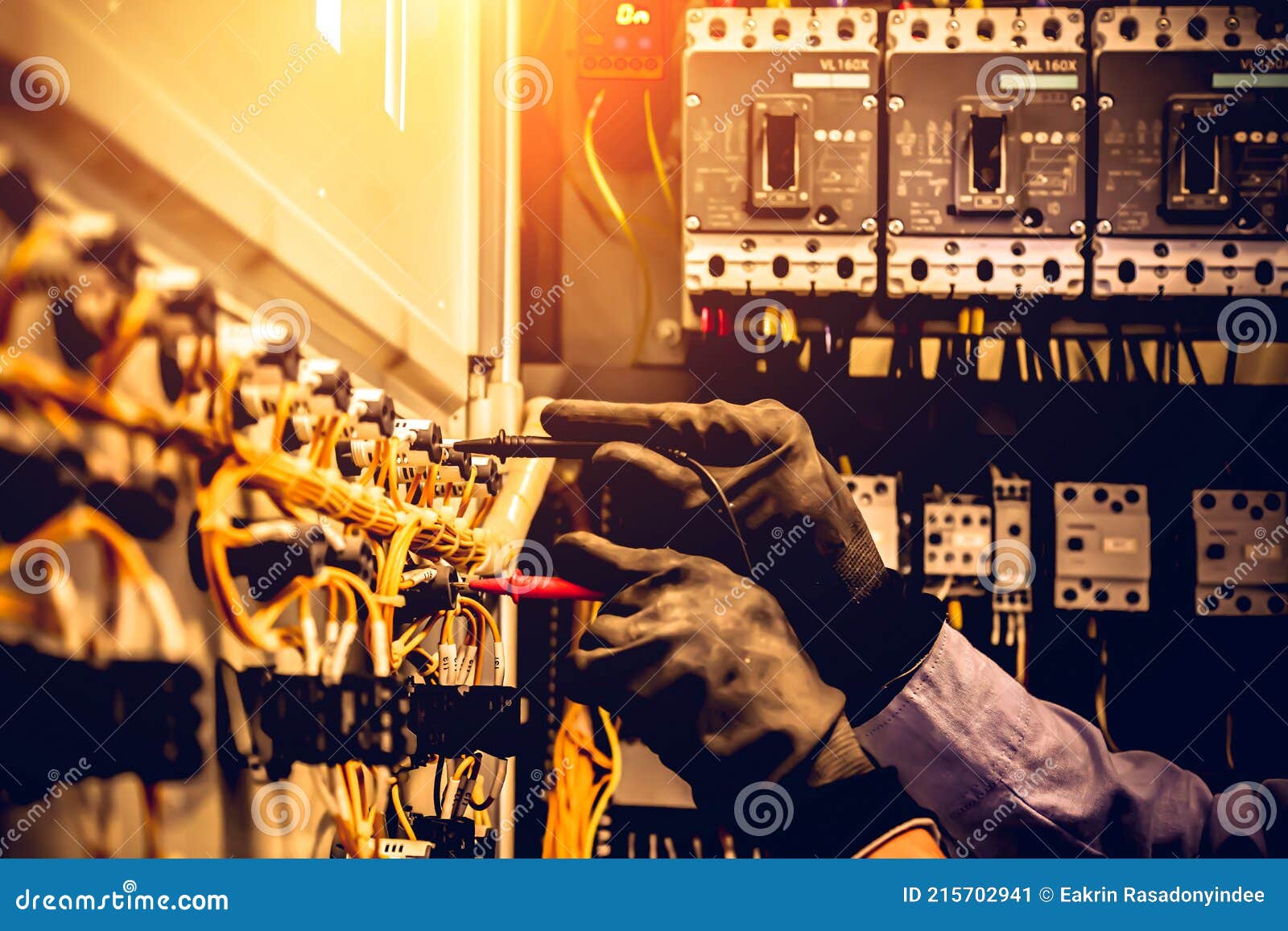 Close-up Hand of Electrical Engineer Using Measuring Equipment To ...