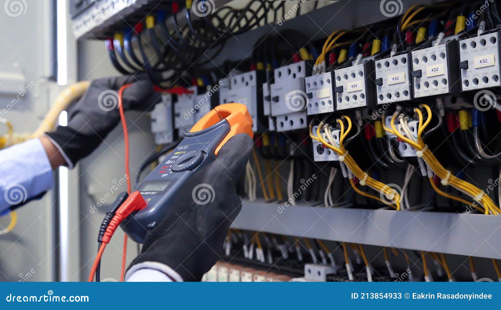 Close-up Hand of Electrical Engineering Using Measuring Equipment Tool ...