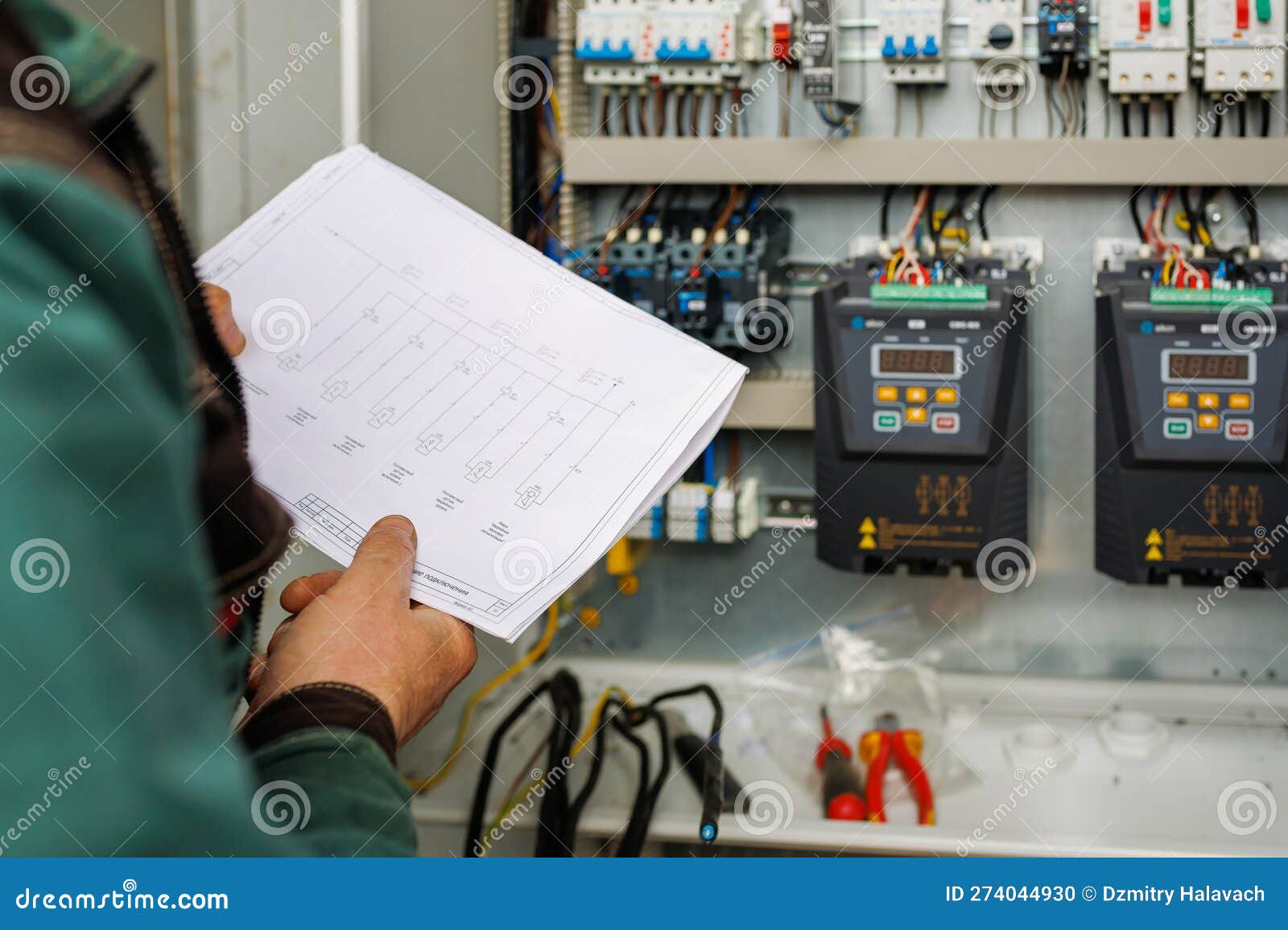 Close Up Hand of Engineer or Electrician Man Working Check the ...