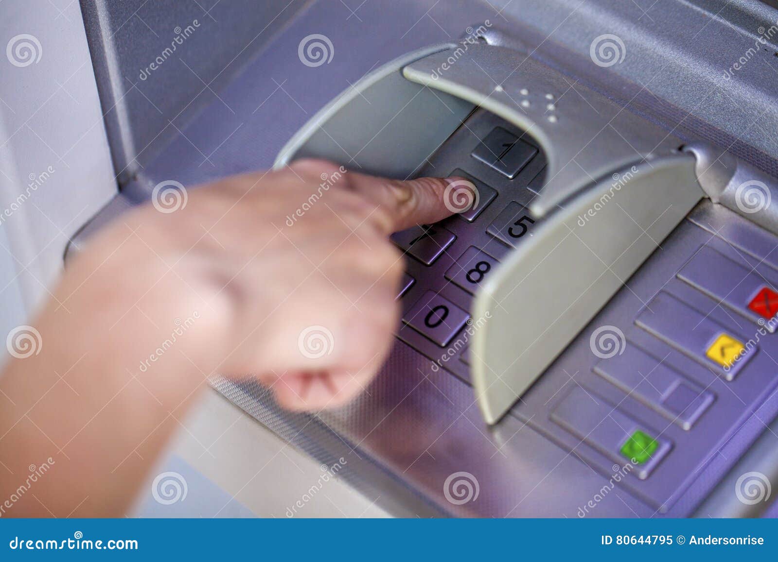 Close Up of Hand Entering Pin at an ATM. Finger about To Press a Stock ...