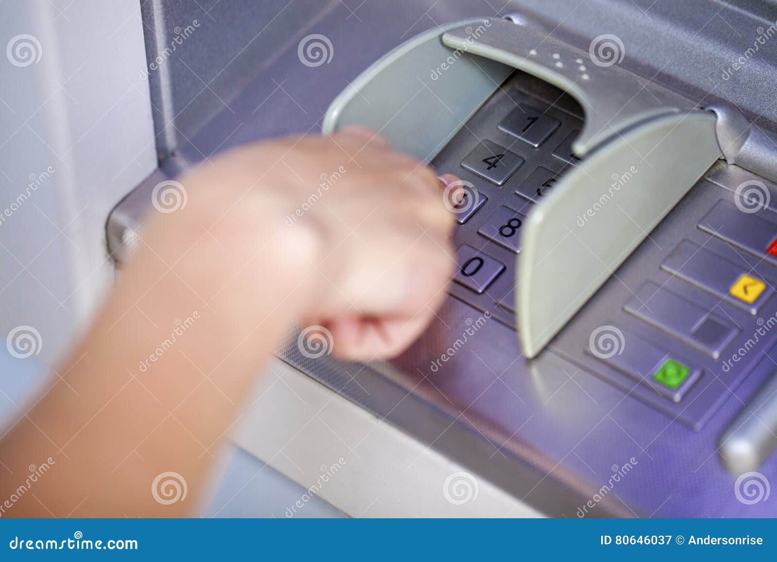 Close Up of Hand Entering Pin at an ATM. Finger about To Press a Stock ...