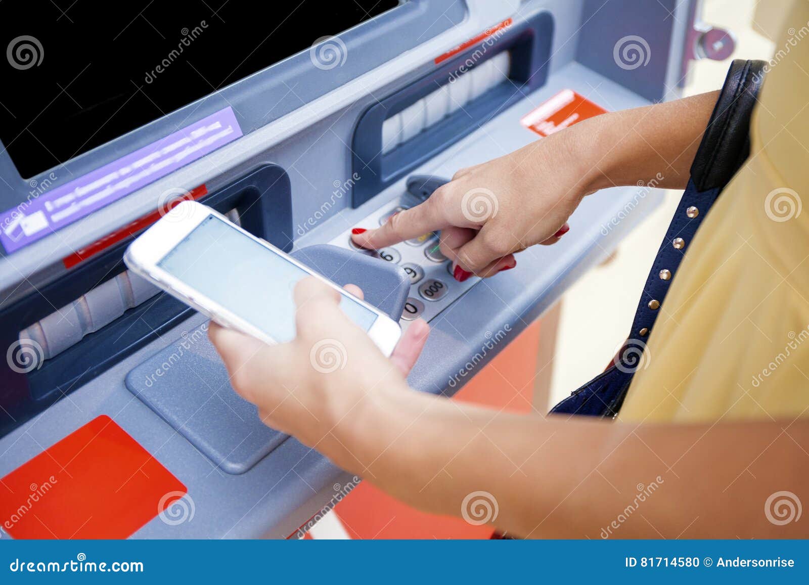 Close Up of Hand Entering Pin at an ATM. Finger about To Press a Stock ...