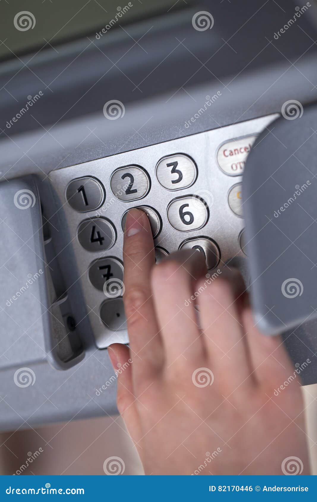 Close Up of Hand Entering Pin at an ATM. Finger about To Press a Stock ...