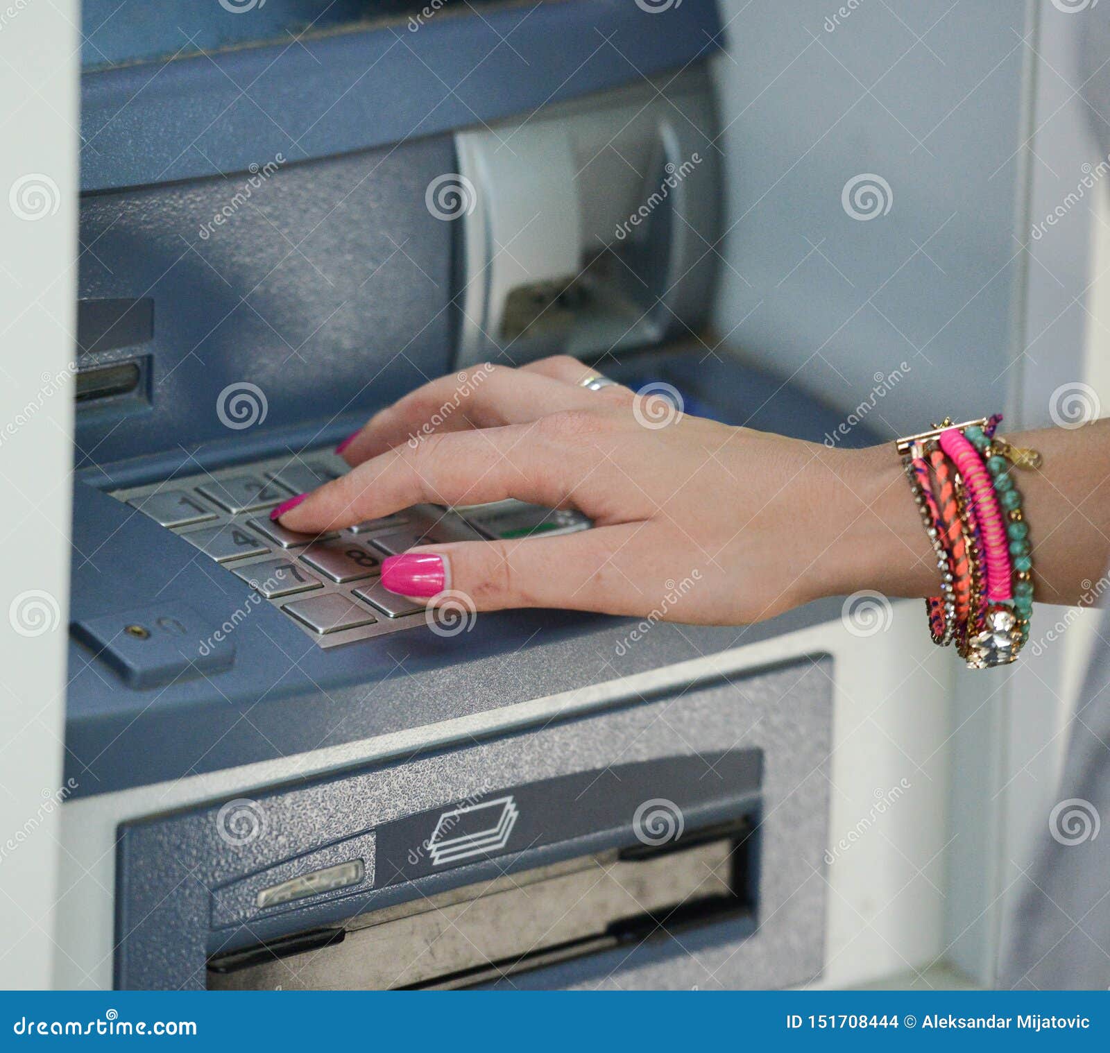 Close-up of Hand Entering PIN/pass Code on ATM/bank Machine Keypad ...