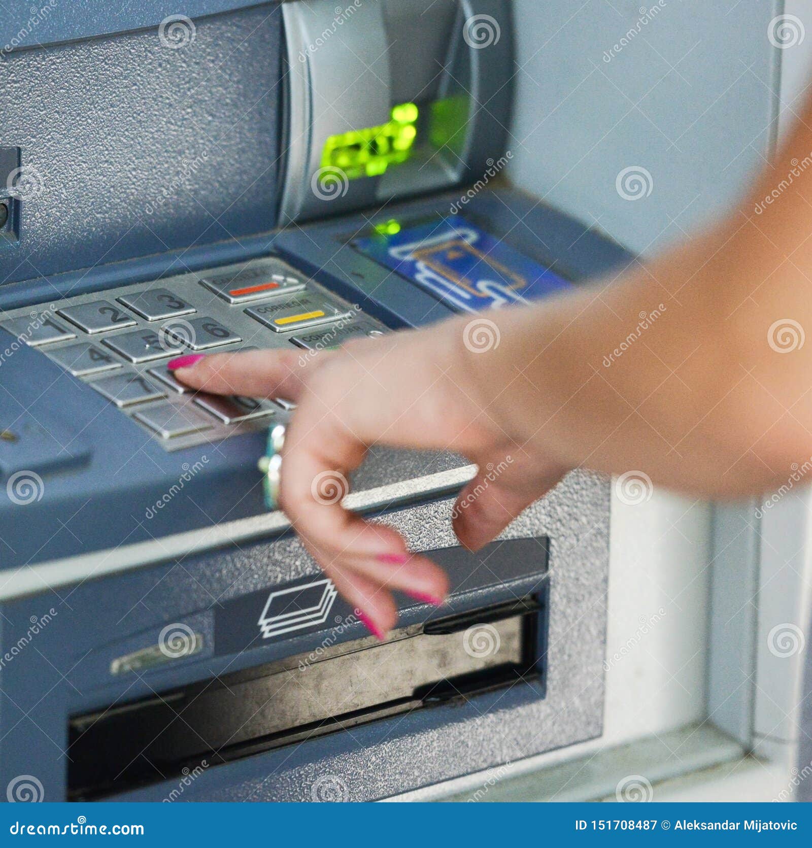 Close-up of Hand Entering PIN/pass Code on ATM/bank Machine Keypad ...