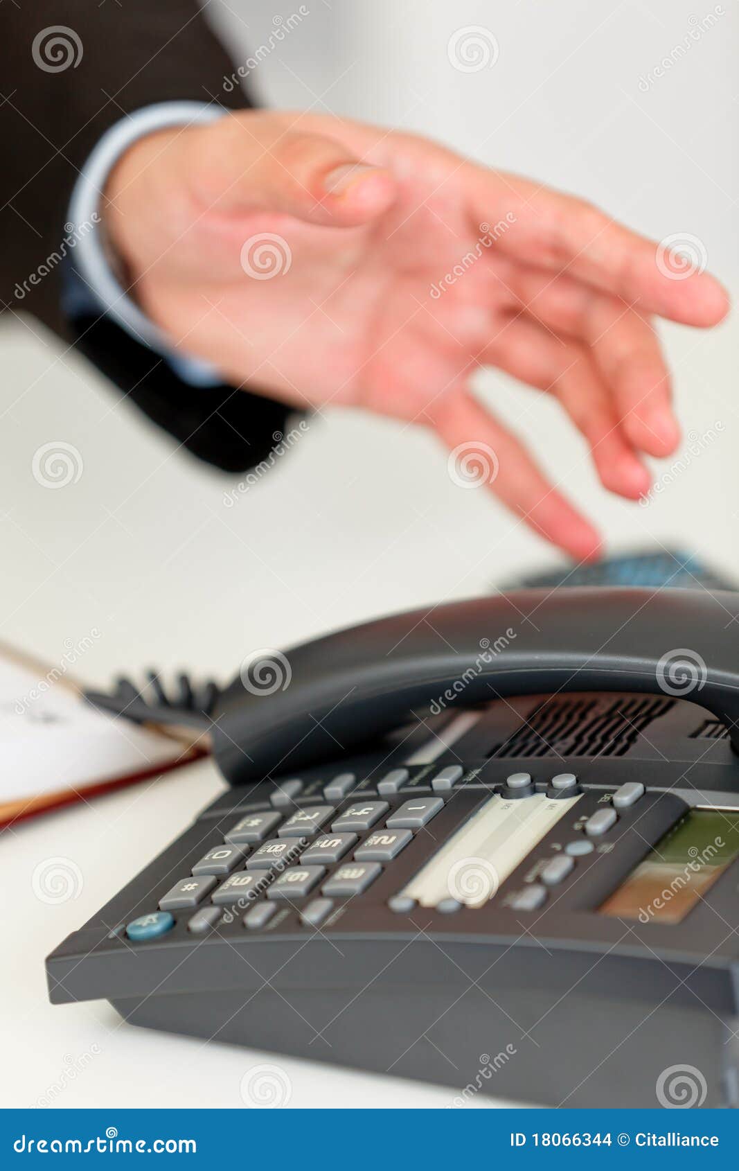 Close Up of Hand Extending To Office Telephone Stock Photo - Image of ...