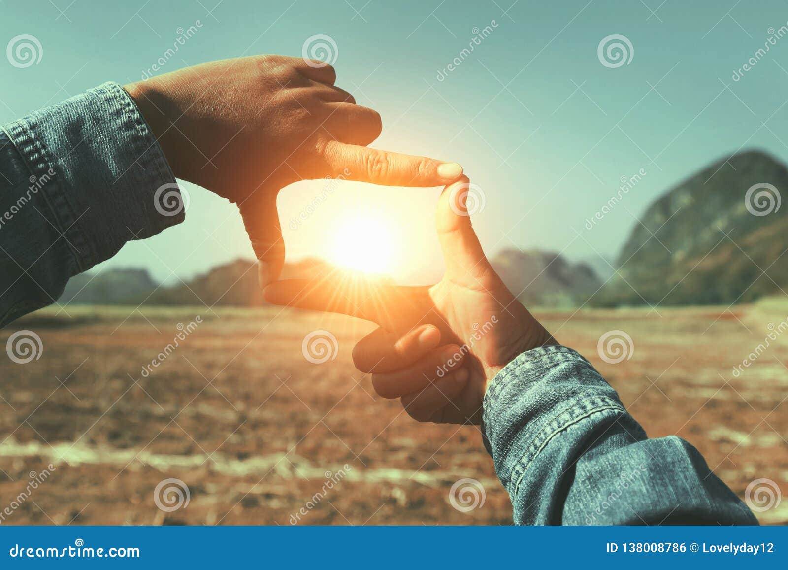 Close Up Hand Framing View Distant Stock Photo - Image of innovation ...