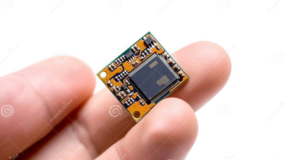 Close-up of Hand Grasping Microchip, White Scene Stock Illustration ...