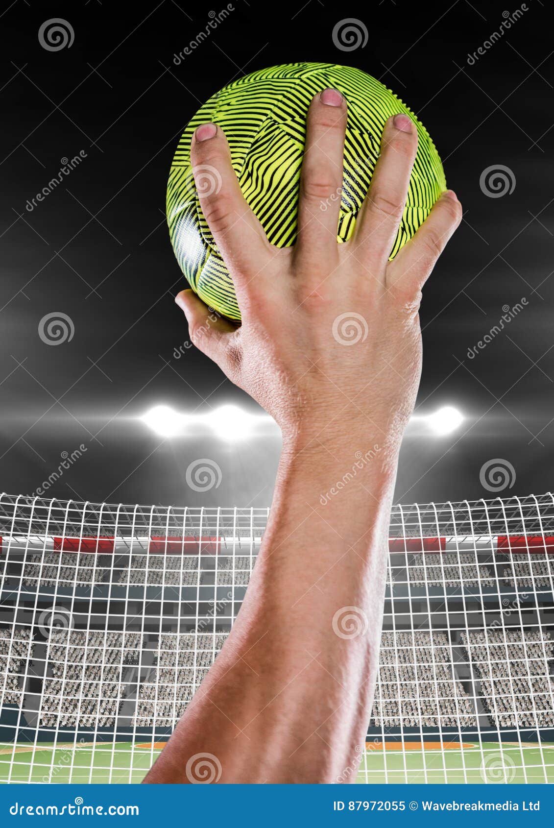 Close-up of Hand Holding Ball Against Goal Net Stock Image - Image of ...