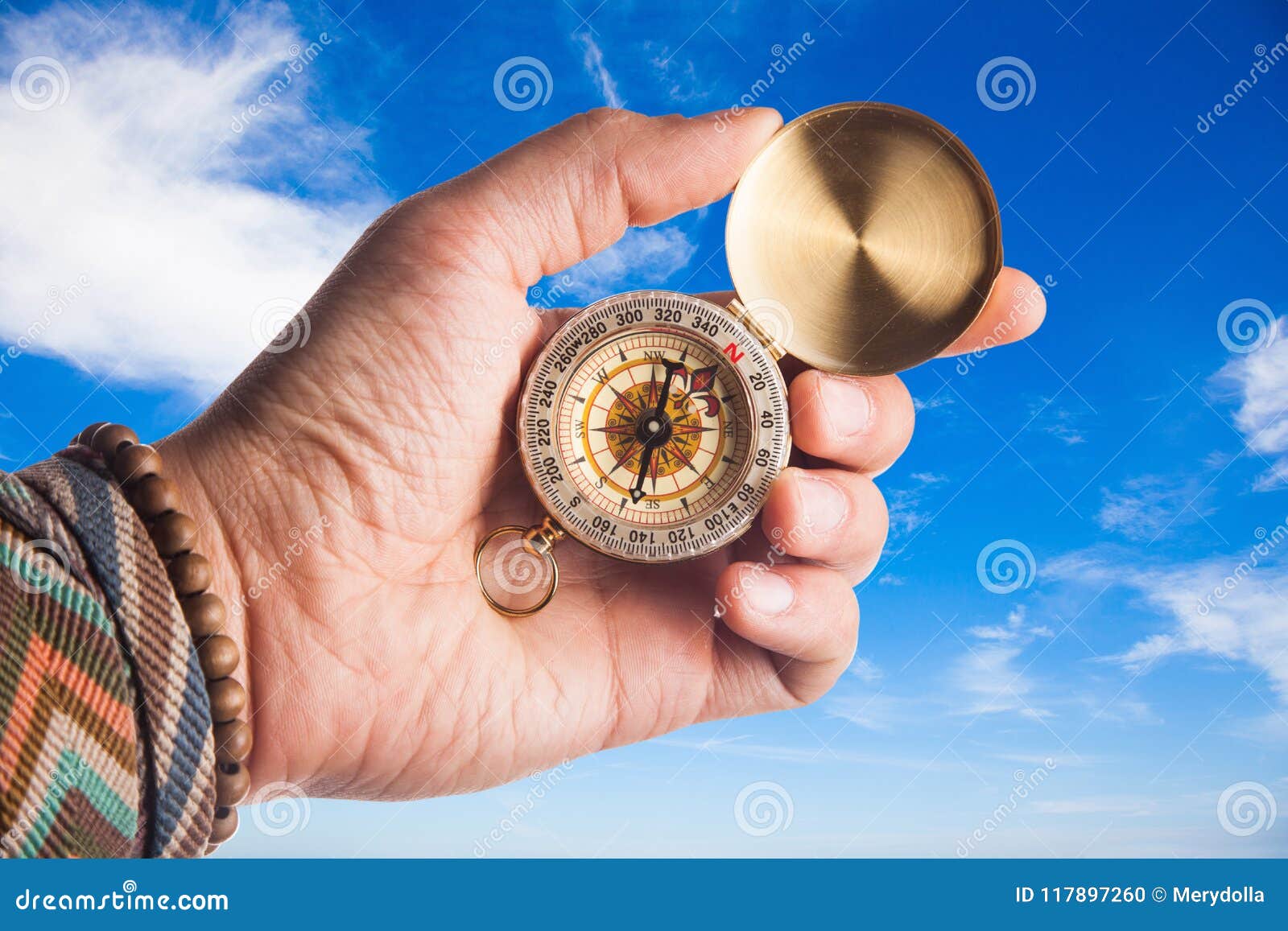 Hand holding compass stock photo. Image of hand, forest - 117897260