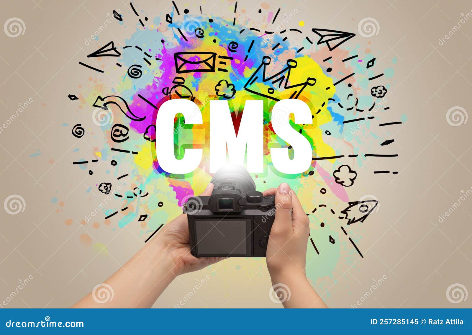 Close-up of a Hand Holding Digital Camera with Abstract Drawing Stock ...