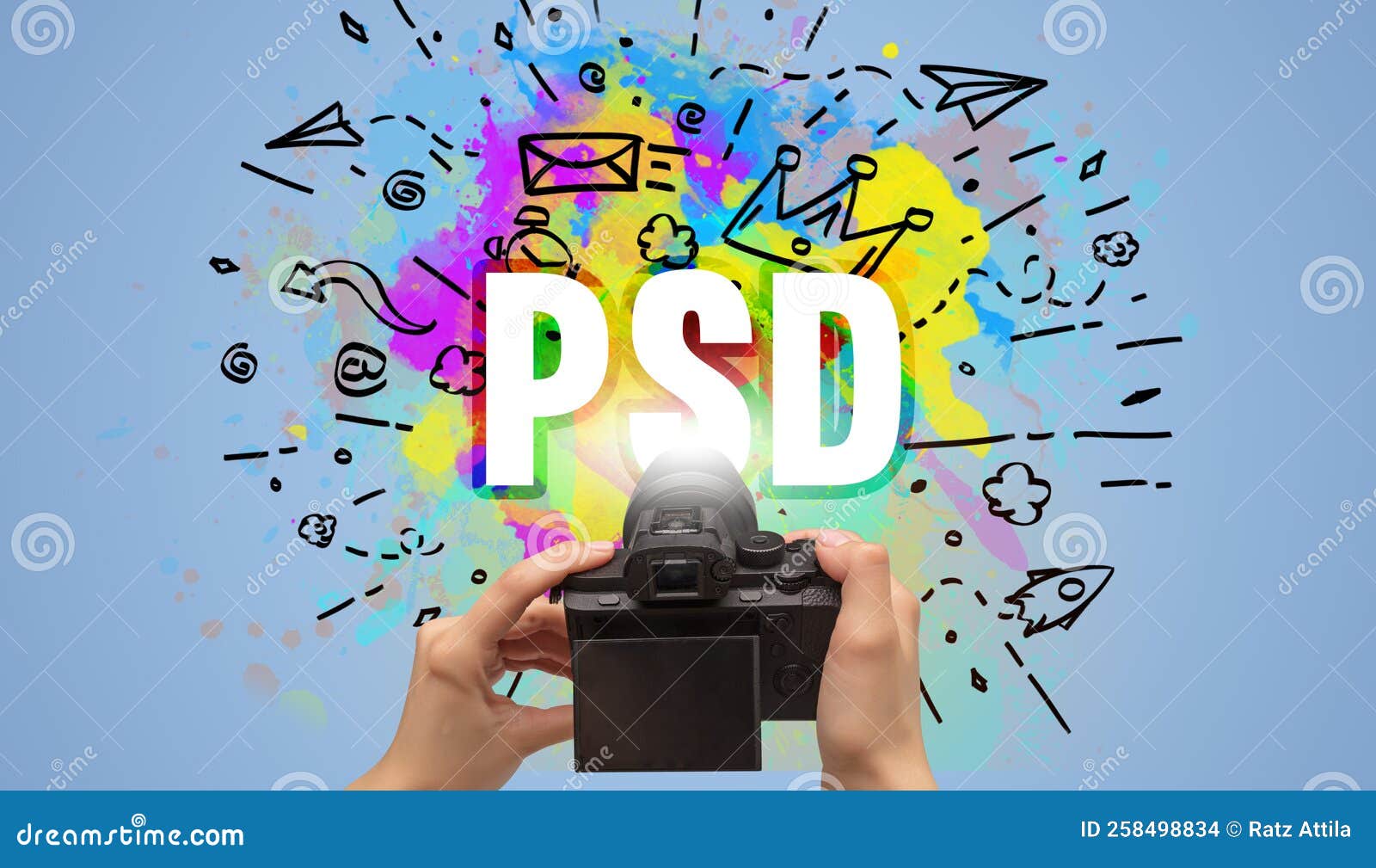 Close-up of a Hand Holding Digital Camera with Abstract Drawing Stock ...