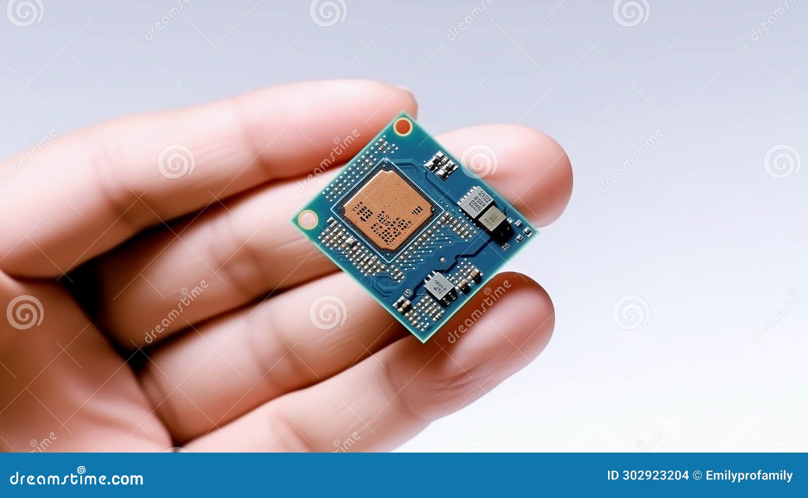 Close-up of Hand Holding Microchip, White Backdrop Stock Illustration ...