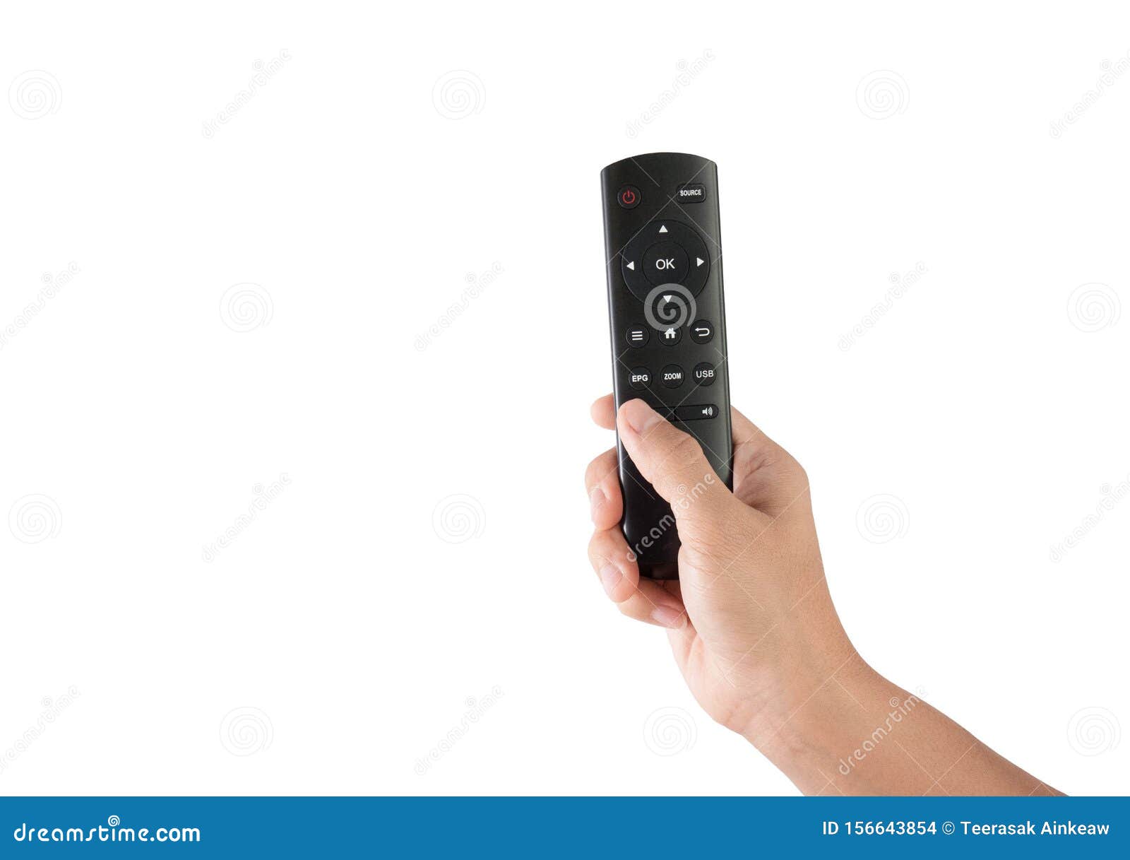 Close-up Hand Holding Remote Control Isolated on White Background Stock ...