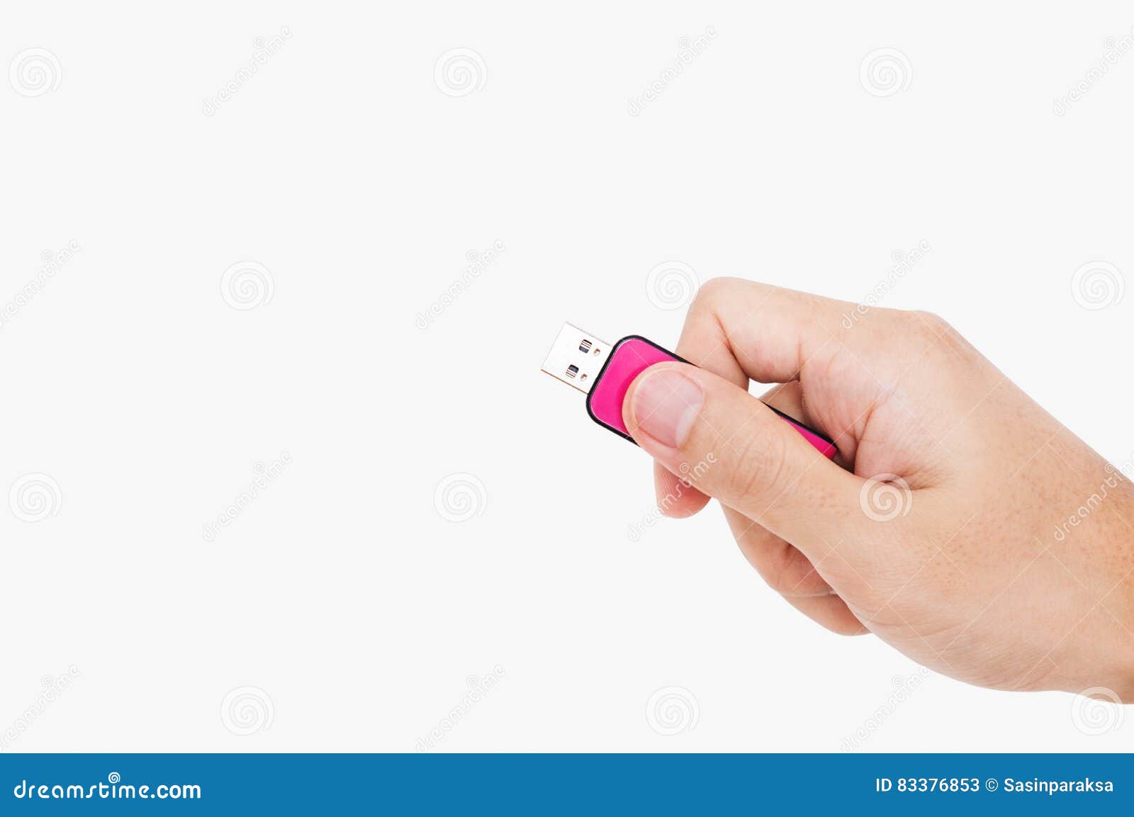 Close-up Hand Holding USB Data Storage Flash Drive, Isolated on White ...