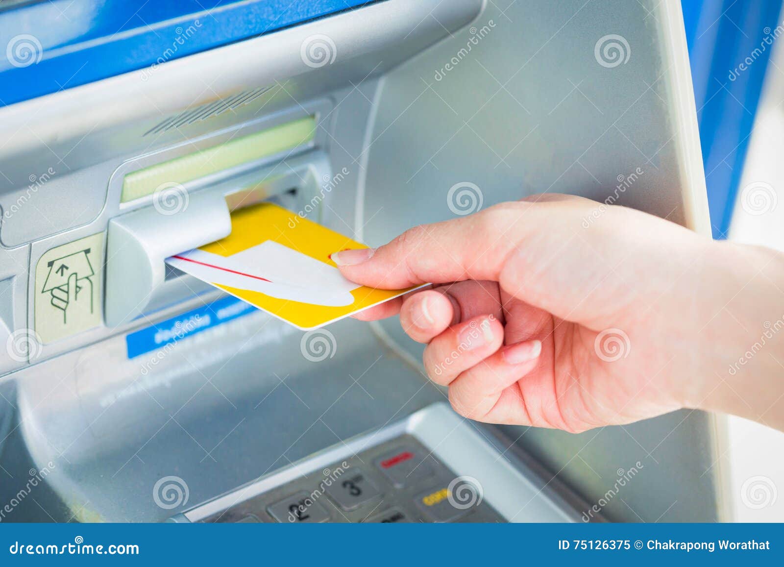 Close Up Hand Inserting Card into ATM. Stock Image - Image of inserting ...