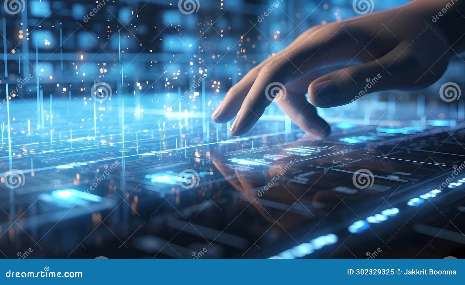 Close Up Of Hand On Keyboard With Binary Code On Screen 3d Rendering Generative Ai